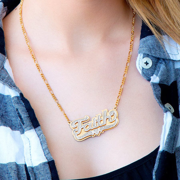 Double Plate Beaded Amber Name Necklace